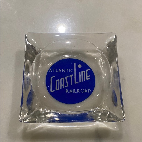Other | Vintage Atlantic Coast Line Railroad Clear Glass Ashtray W Logo ...